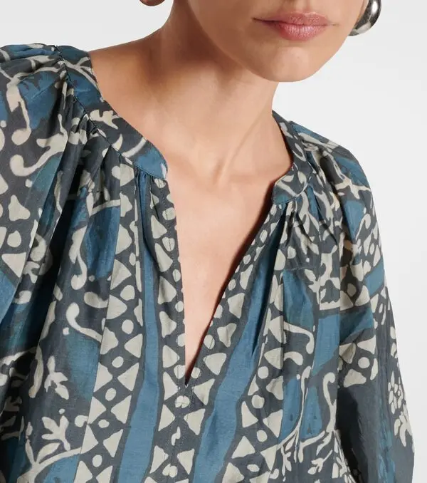 Velvet By Graham & Spencer Dayana Printed Cotton And Silk Blouse - Blue