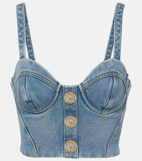 Balmain Cropped Denim Bustier