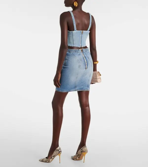 Balmain Cropped Denim Bustier