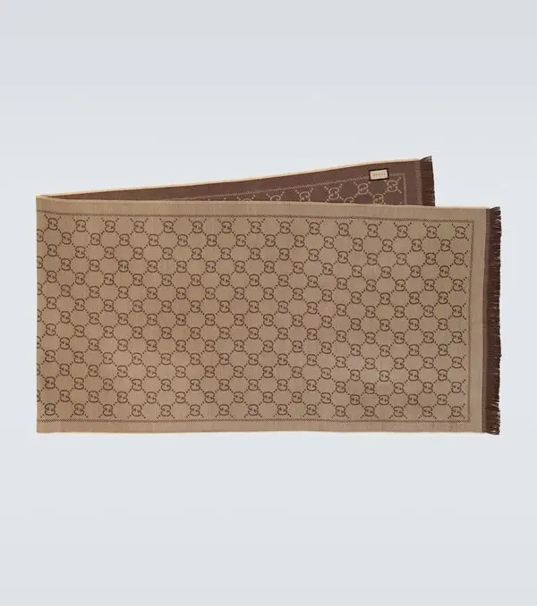 Gucci Gg Wool Jacquard Scarf - Brown
