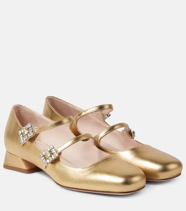 ROGER VIVIER Tres Vivier Metallic Leather Mary Jane Pumps