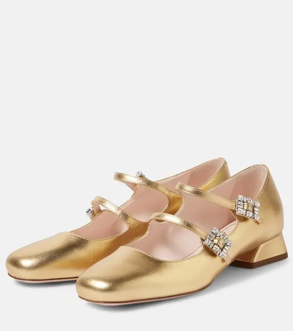 ROGER VIVIER Tres Vivier Metallic Leather Mary Jane Pumps