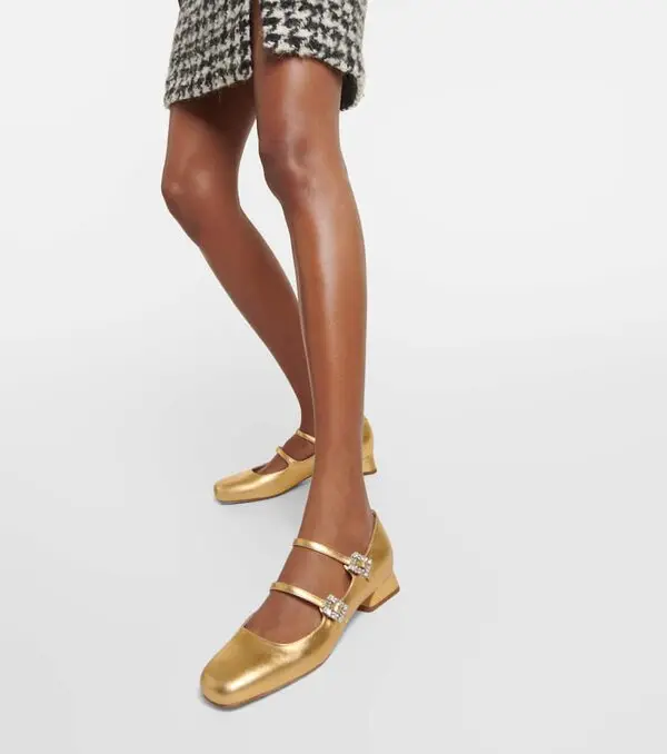 ROGER VIVIER Tres Vivier Metallic Leather Mary Jane Pumps