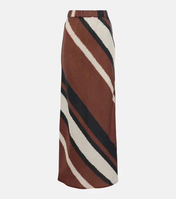 Faithfull The Brand Dalicenca Striped Linen Maxi Skirt - Brown