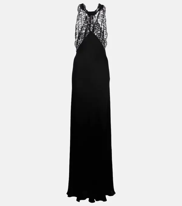 Saint Laurent Lace-trimmed Silk Gown