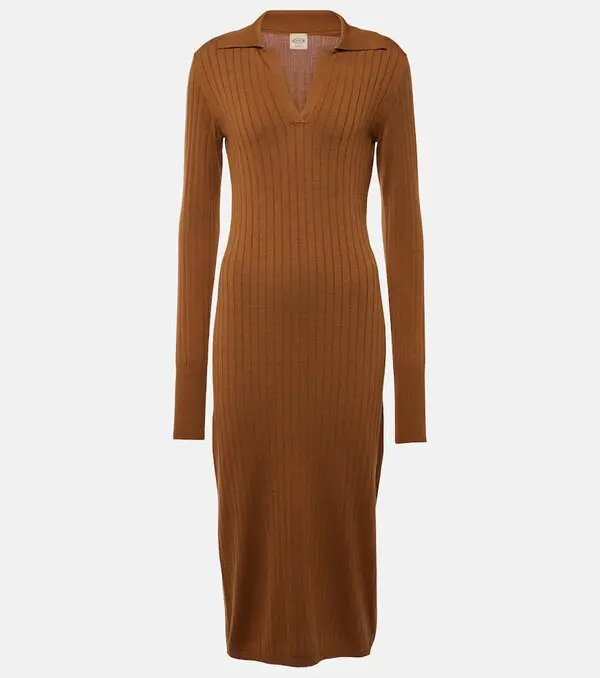 TOD'S Ribbed-knit Polo Dress - Brown