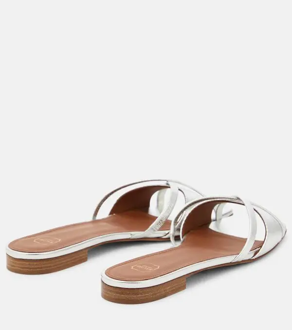 MALONE SOULIERS Penn Embossed Leather Slides - Silver