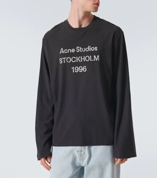 Acne Studios Logo Distressed Jersey T-shirt - Black
