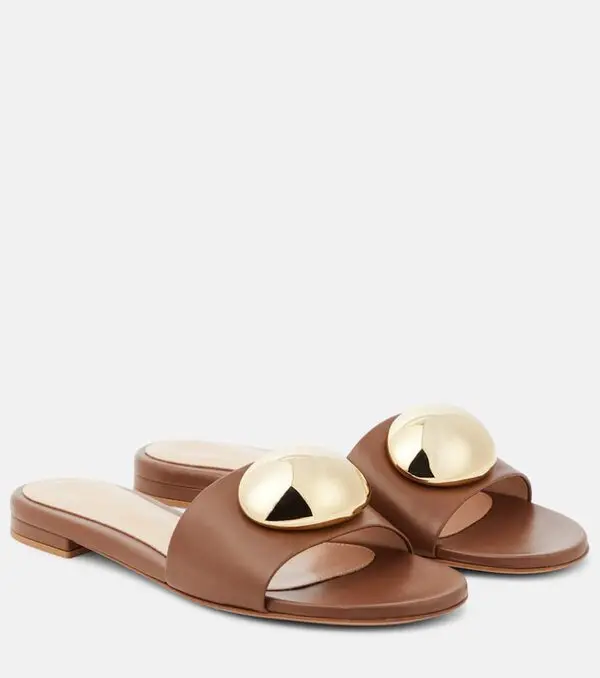 GIANVITO ROSSI Sphera Embellished Leather Mules - Brown