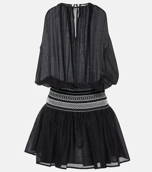 Tory Burch Smocked Cotton And Silk Minidress - Black
