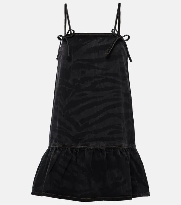 GANNI Zebra-print Denim Minidress - Black
