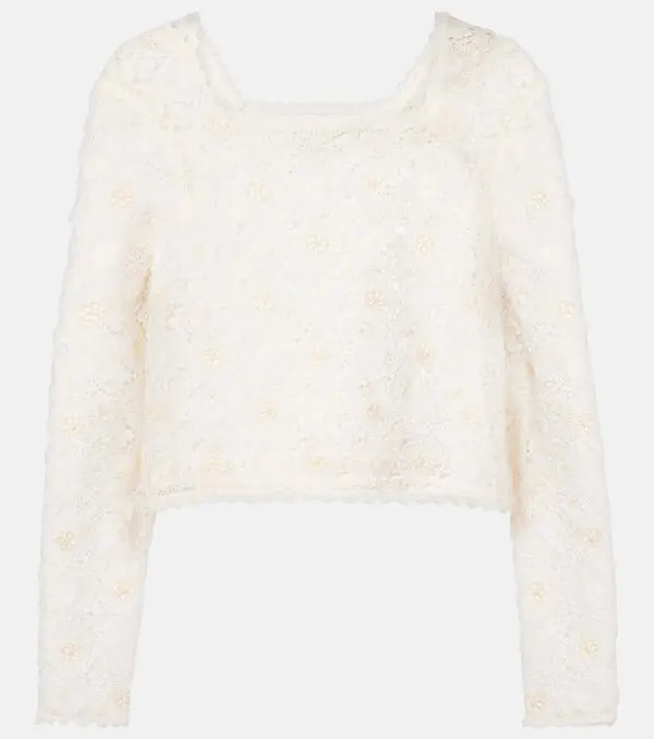 Rixo Natayla Crochet Crop Top - White
