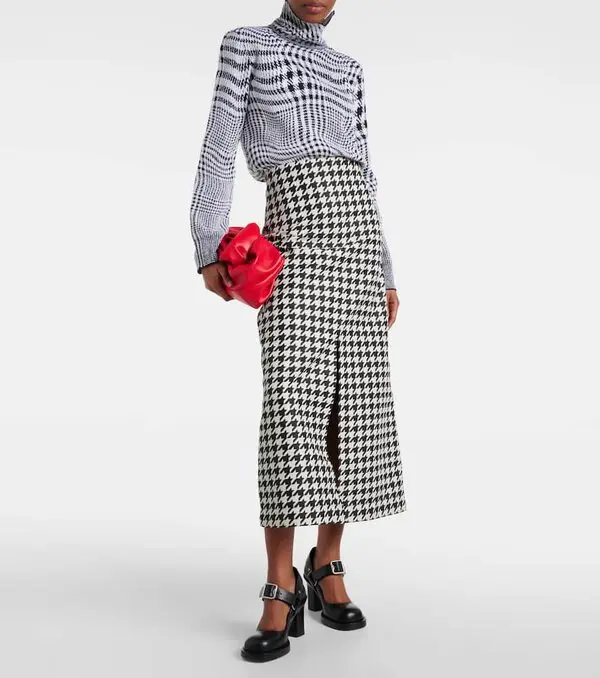 Burberry Houndstooth Twill Maxi Skirt