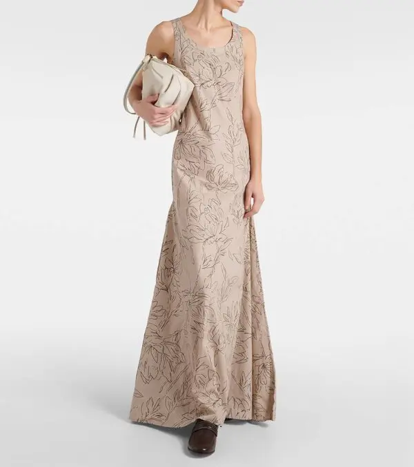 Brunello Cucinelli Floral Cotton Maxi Dress
