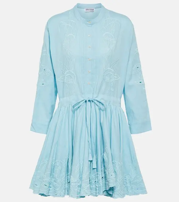 JULIET DUNN Embroidered Cotton Mini Dress - Blue