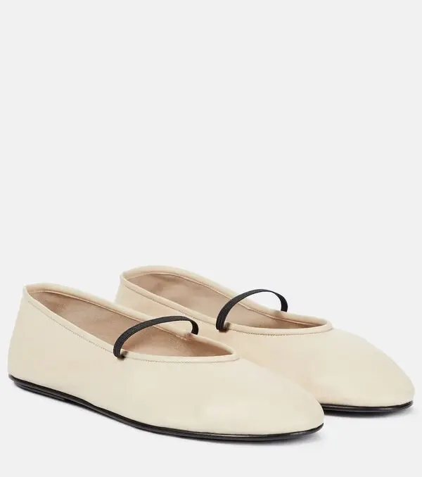 THE ROW Elastic Leather Ballet Flats - White