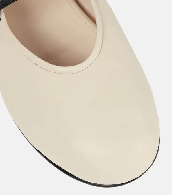 THE ROW Elastic Leather Ballet Flats - White