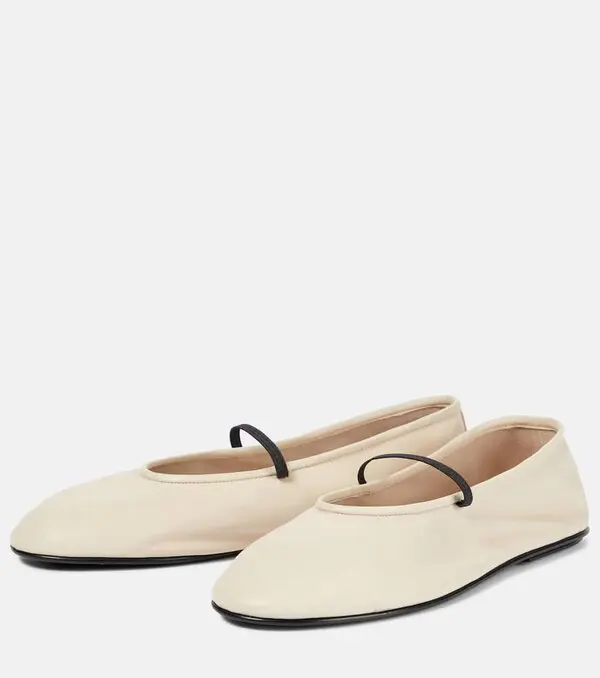 THE ROW Elastic Leather Ballet Flats - White