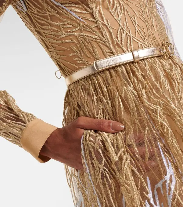Elie Saab Embroidered Tulle Midi Dress