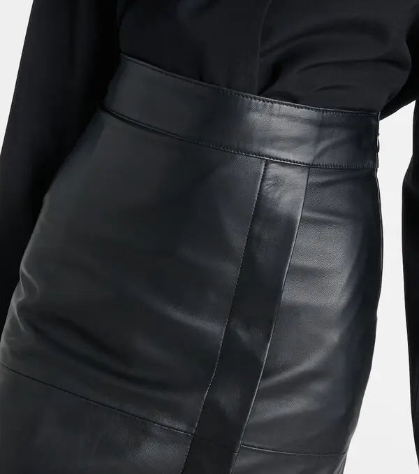 JOSEPH Sèvres Leather Midi Skirt - Black