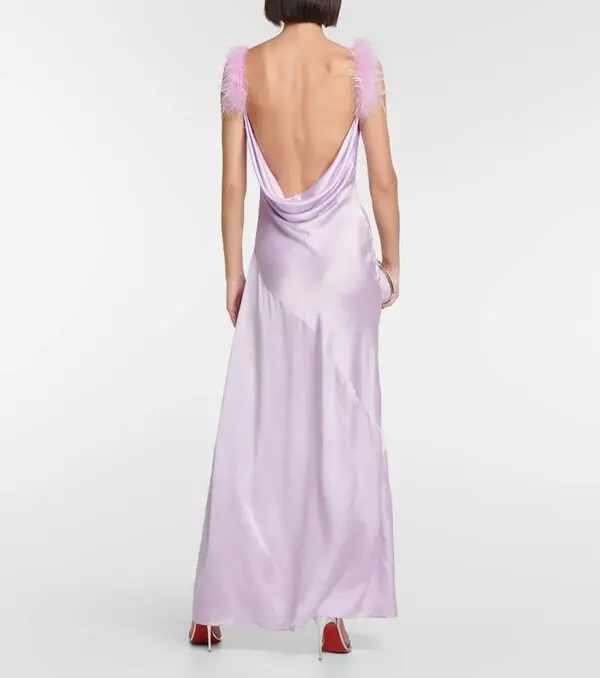 SELF-PORTRAIT Feather-trimmed Silk Gown