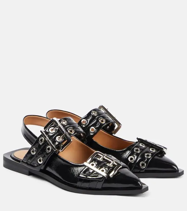 GANNI Faux-leather Slingback Flats - Black