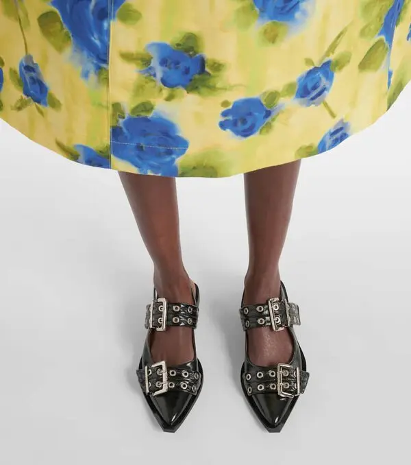 GANNI Faux-leather Slingback Flats - Black