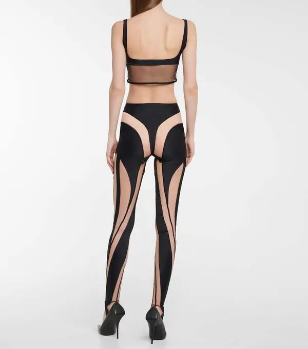 MUGLER Paneled Mesh And Jersey Leggings
