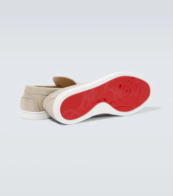 CHRISTIAN LOUBOUTIN Varsiboat Embossed Suede Loafers - Beige