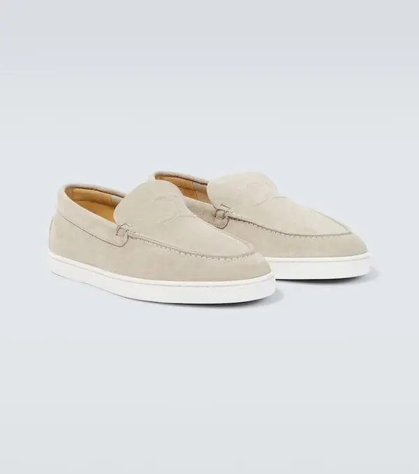 CHRISTIAN LOUBOUTIN Varsiboat Embossed Suede Loafers - Beige