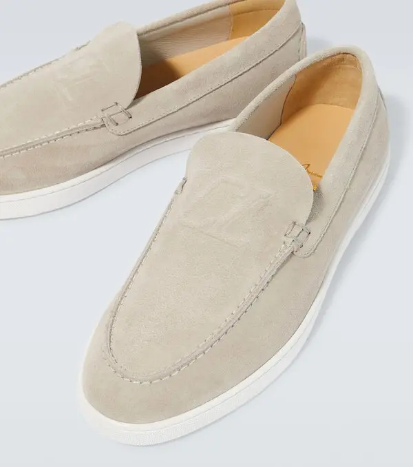 CHRISTIAN LOUBOUTIN Varsiboat Embossed Suede Loafers - Beige