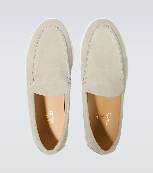 CHRISTIAN LOUBOUTIN Varsiboat Embossed Suede Loafers - Beige