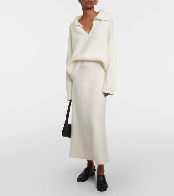 LISA YANG Asta Brushed Cashmere Midi Skirt - Neutrals