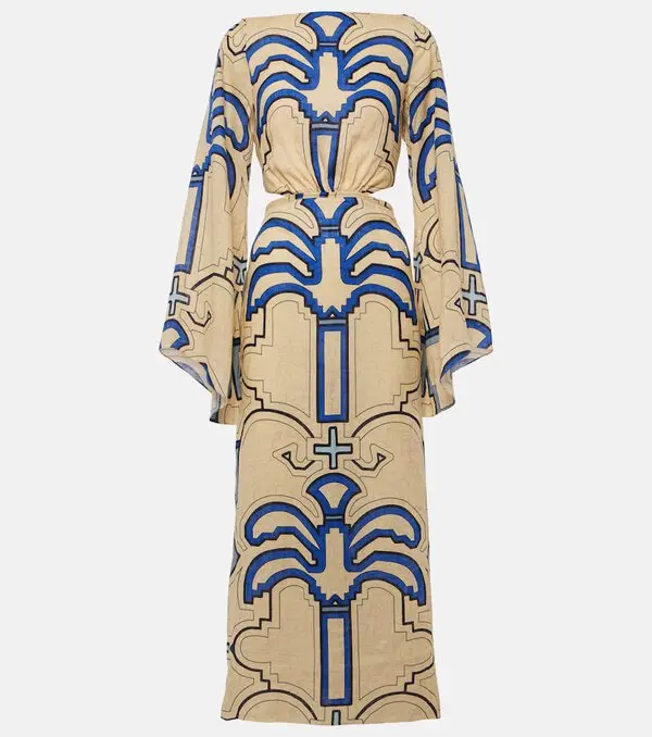 Johanna Ortiz Linen Midi Dress - Yellow