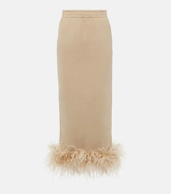 Prada Feather-trimmed Cotton Midi Skirt