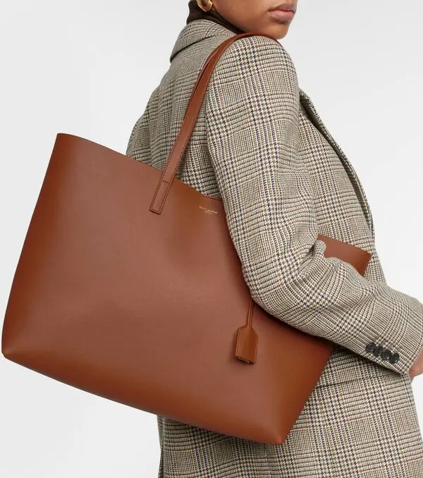 Saint Laurent Shopping E/w Leather Tote Bag - Brown