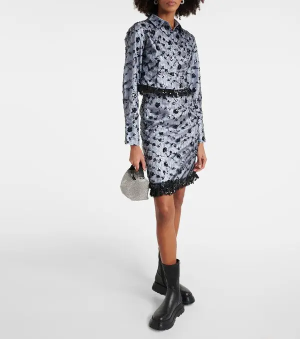 GANNI Sequined Lace Cropped Shirt