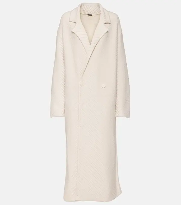 JOSEPH Ribbed-knit Wool-blend Coat - White