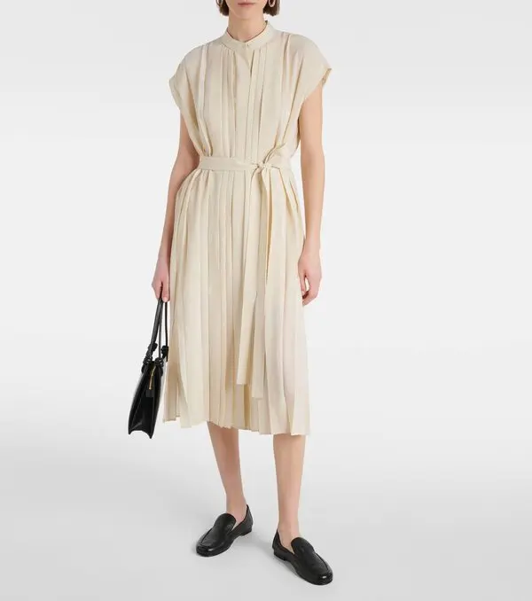 JOSEPH Davidge Plisse Midi Dress - Neutrals