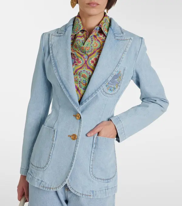 Etro Embroidered Denim Blazer