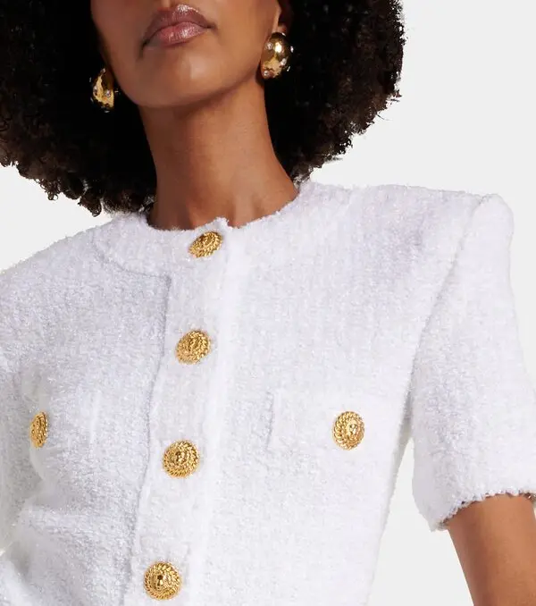 Balmain Cropped Cardigan With Gold-tone Buttons - White