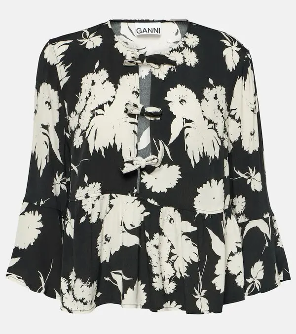 GANNI Floral Crepe Blouse