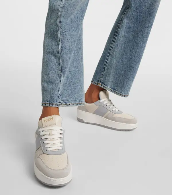 TOD'S Leather-trimmed Sneakers - Grey