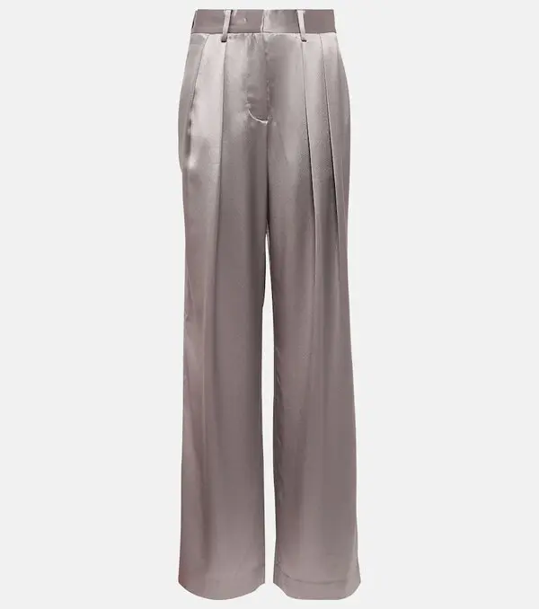Staud Luisa Pleated High-rise Satin Pants - Silver