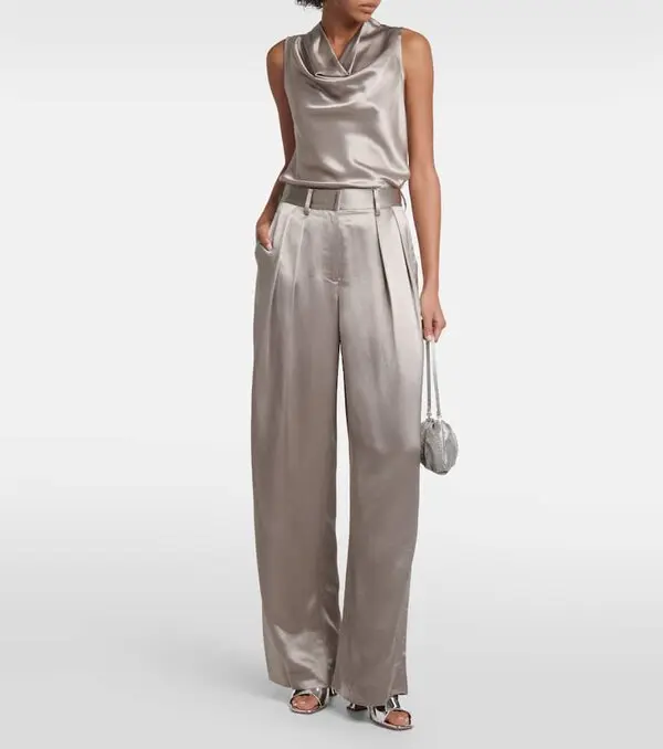 Staud Luisa Pleated High-rise Satin Pants