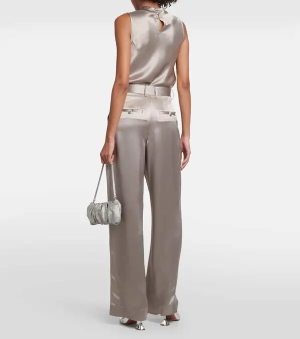 Staud Luisa Pleated High-rise Satin Pants