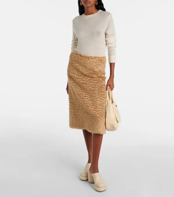 JIL SANDER Mohair And Cotton Skirt - Brown