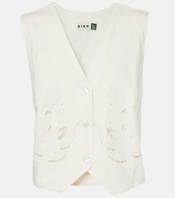 Rixo Norah Embroidered Cotton And Linen Vest