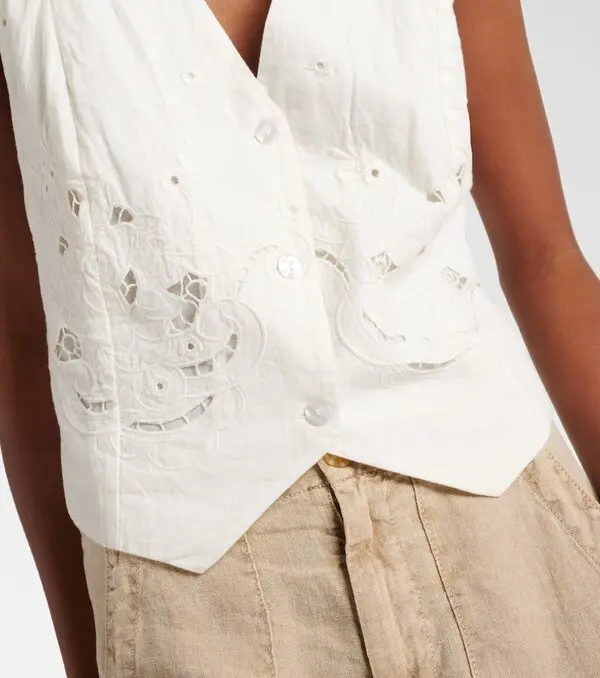 Rixo Norah Embroidered Cotton And Linen Vest