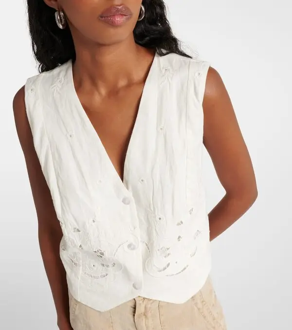 Rixo Norah Embroidered Cotton And Linen Vest
